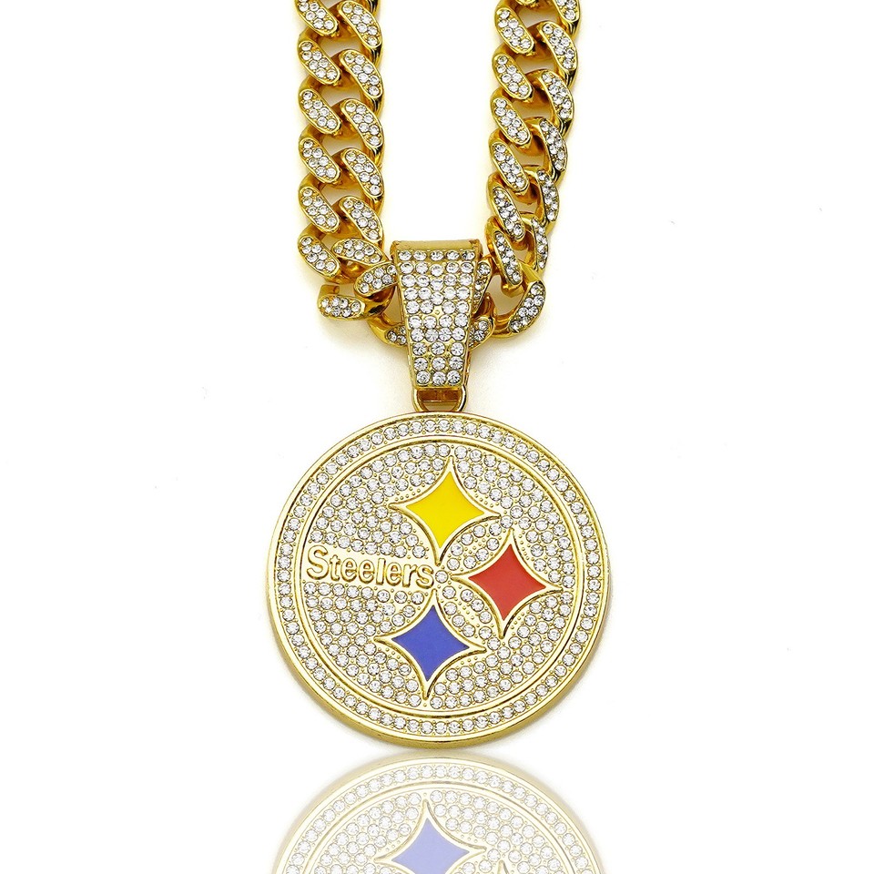 Pittsburgh Steelers NFL GEM Gold Silver Men NECKLACE Hip Hop 20 ...