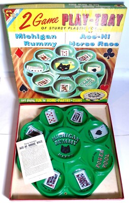 Vtg 1959 Transogram Michigan Rummy Ace-Hi Horse Race 2 Game Play Tray ...