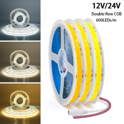 COB LED Strip Lights Double Row High Density Flexible Tape Rope 12V 24V ...
