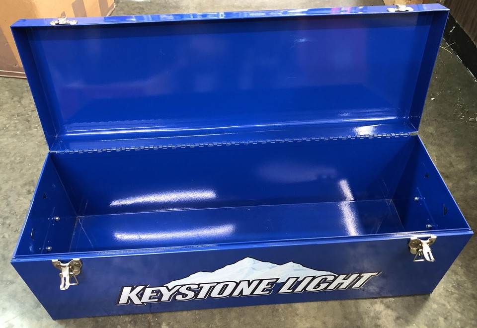 Keystone Light Beer Metal Toolbox tool box blue steel cooler sign | eBay