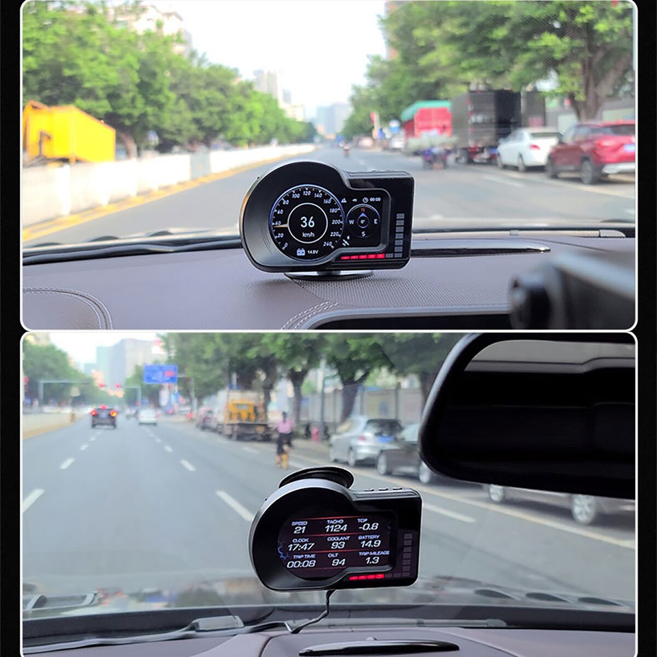 Digital Display Car OBD2+GPS HUD Gauge Head-Up Speedometer Turbo RPM ...