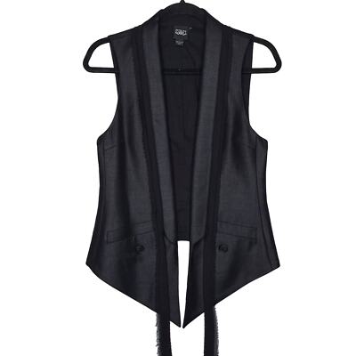 EDUN Open Front Silk Tie Vest XS Gray Black Modern Corporate Goth ...