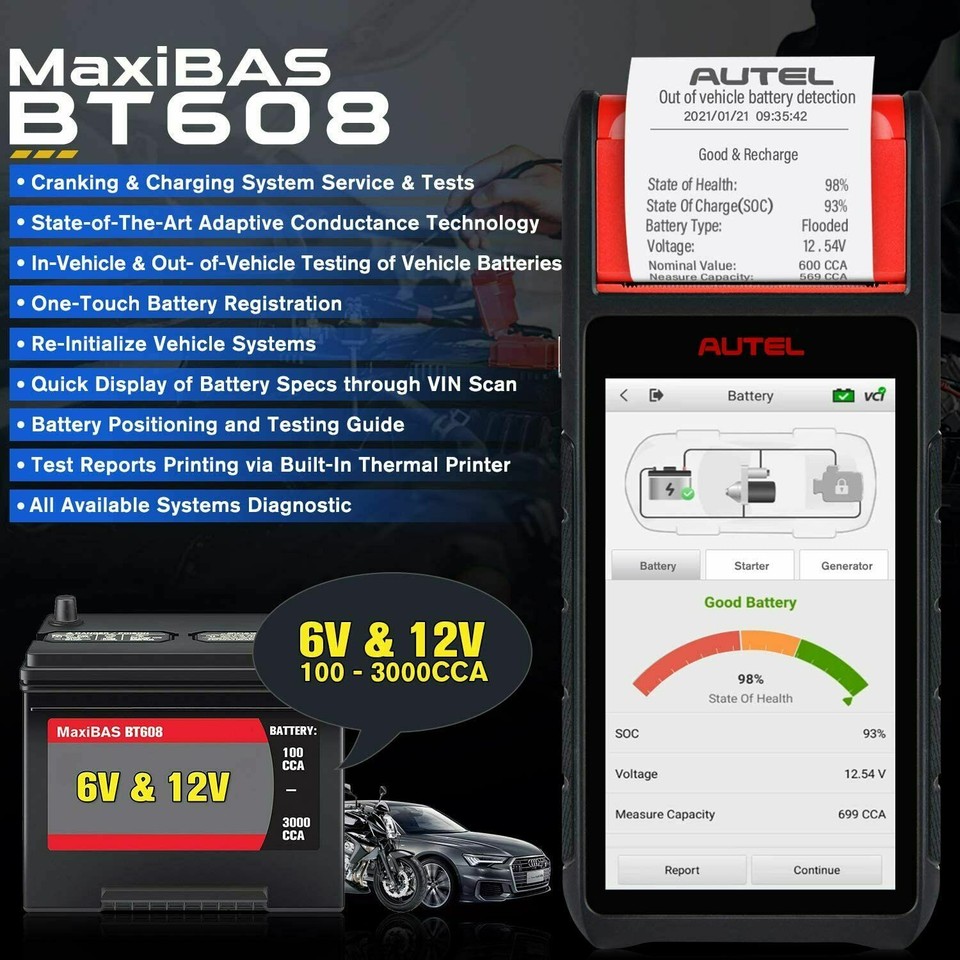 2025 Autel Battery Tester MaxiBAS BT608 OBD2 All System Diagnostic ...