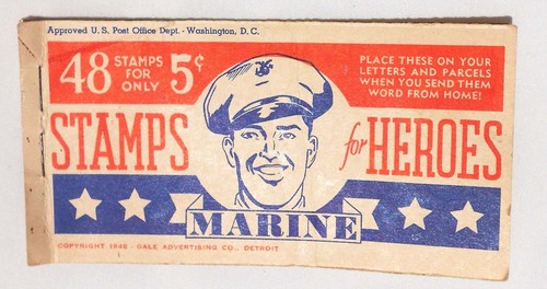 EXC ORIG 1942 USMC "STAMPS FOR HEROS, HURRY UP!" STAMP BOOK RED WHITE ...