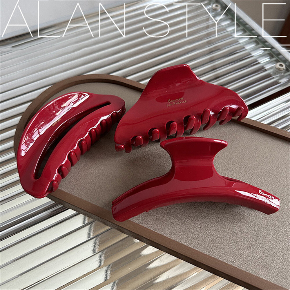 1/3Pcs Red Vintage Hair Clips Simple Claw Crab Large Geometric ...