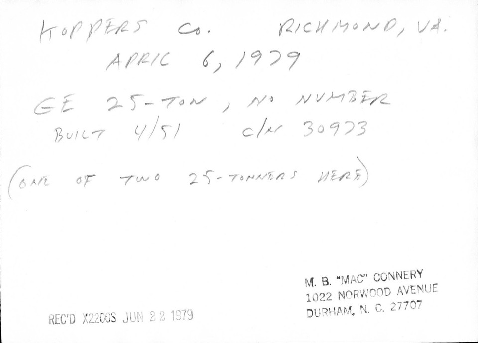 1979 Koppers Co Railroad Train GE 25 Ton Engine 5x7 Photo X2200S Shops ...