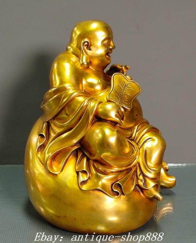 13" Tibet Purple Bronze 24K Gold Gilt Wealth Happy Laugh Maitreya ...