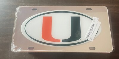 UNIVERSITY OF MIAMI Hurricanes Chrome Mirrored "U" Oval License Plate ...