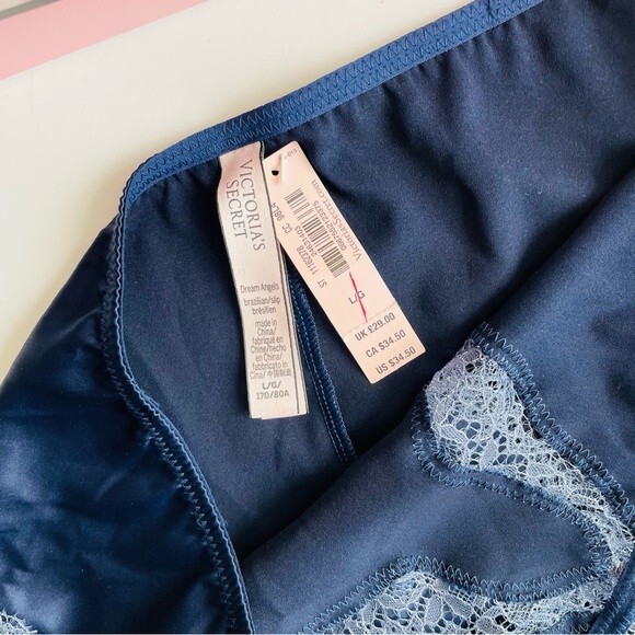 LARGE Victoria’s Secret Dream Angels satin navy high rise brazilian ...