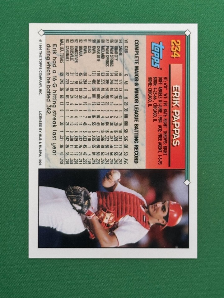 1994 Topps Series 1 Baseball Erik Pappas #234 Topps Gold Parallel | eBay