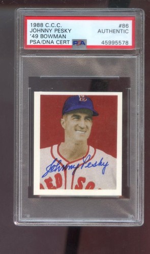 1988 C.C.C. 1949 Bowman #86 Johnny Pesky AUTO SIGNED Autograph Card PSA ...