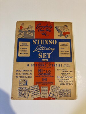 Vintage Stenso Lettering set from 1941 Includes US Map and 8 Frames | eBay