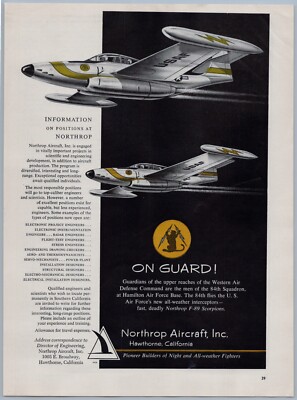 1952 Northrop Aircraft Vintage Aviation Ad F-89 Scorpion Engineer ...