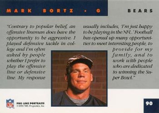 1991 PRO LINE PORTRAITS 😎 NFL Football Card #90 - MARK BORTZ, Chicago ...