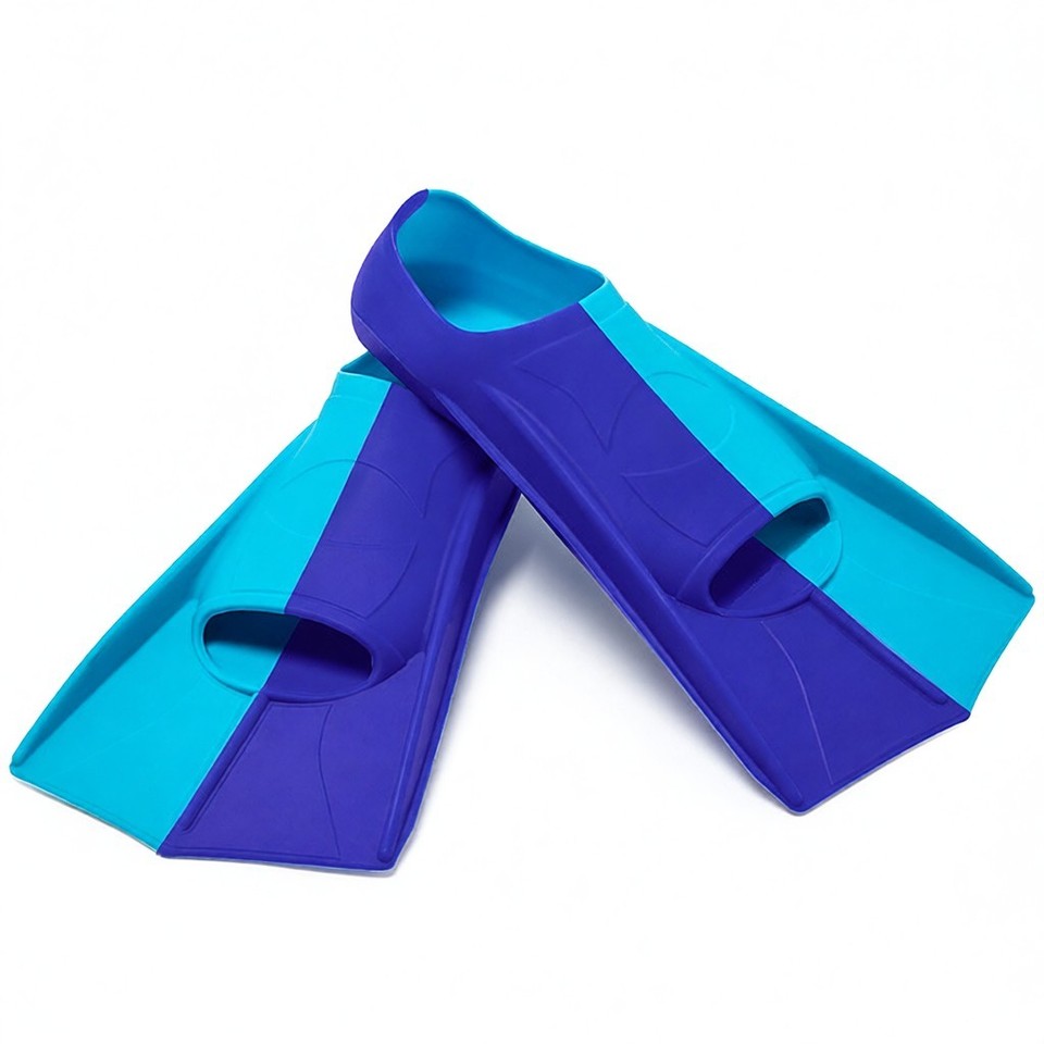 Blue Silicone Short Swim Fins - Non-slip Dual-channel Drainage Flippers ...