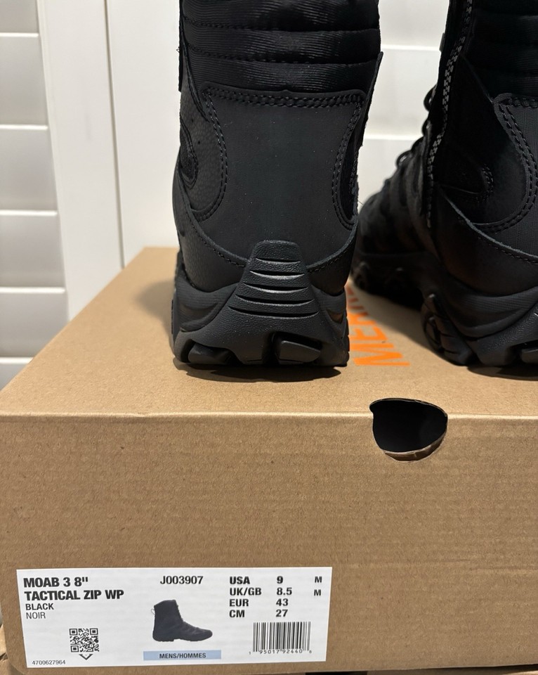 NEW Merrell Moab 3 8" BLACK Tactical Zip Waterproof Boots (Men’s Size 9 ...