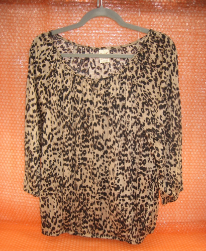 FADED GLORY Leopard Print Round Neck Mid-Sleeve Pullover Womens Top ...
