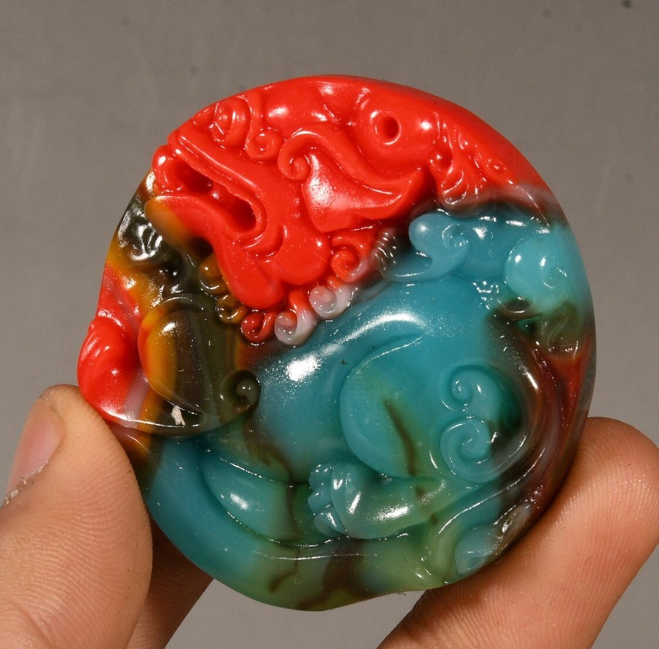 5CM Jade geschnitzt Fengshui Dragon Beast Kilin Qilin Einhorn Amulett ...