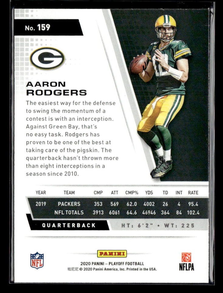 2020 Panini Playoff #159 Aaron Rodgers Card Green Bay Packers | eBay