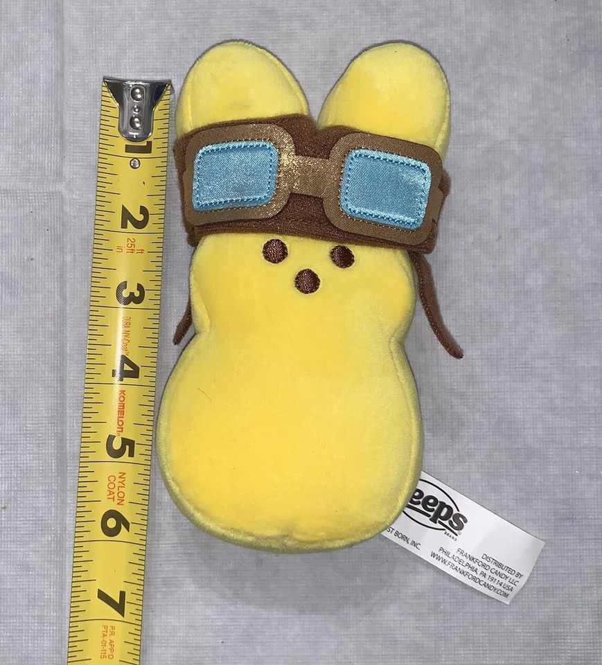 Peeps Plush Yellow Bunny Aviator Pilot Stuffed Animal 6” Toy Driving ...