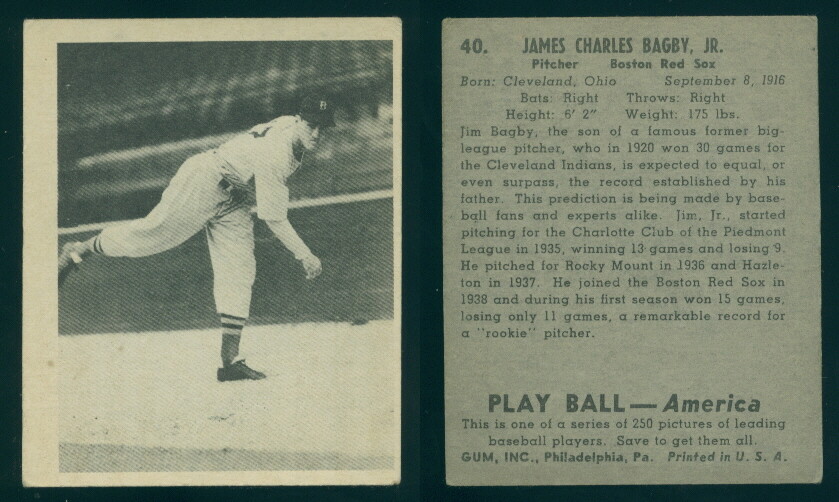 (60499) 1939 Play Ball 40 James Bagby Jr. Red Sox-VGX | eBay