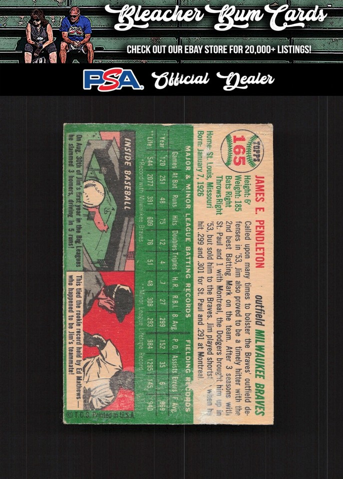 1954 Topps 165 Jim Pendleton Paper Loss | eBay