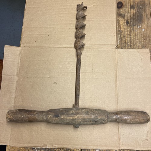Antique Vintage T Handle Wood Iron Auger Barn Beam Hand Drill 1.5" | eBay