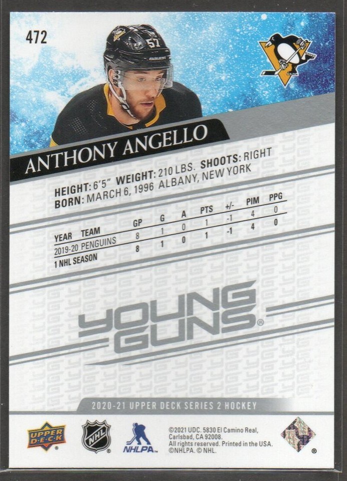 2020-21 Upper Deck Anthony Angello Young Guns Rookie Card #472 | eBay