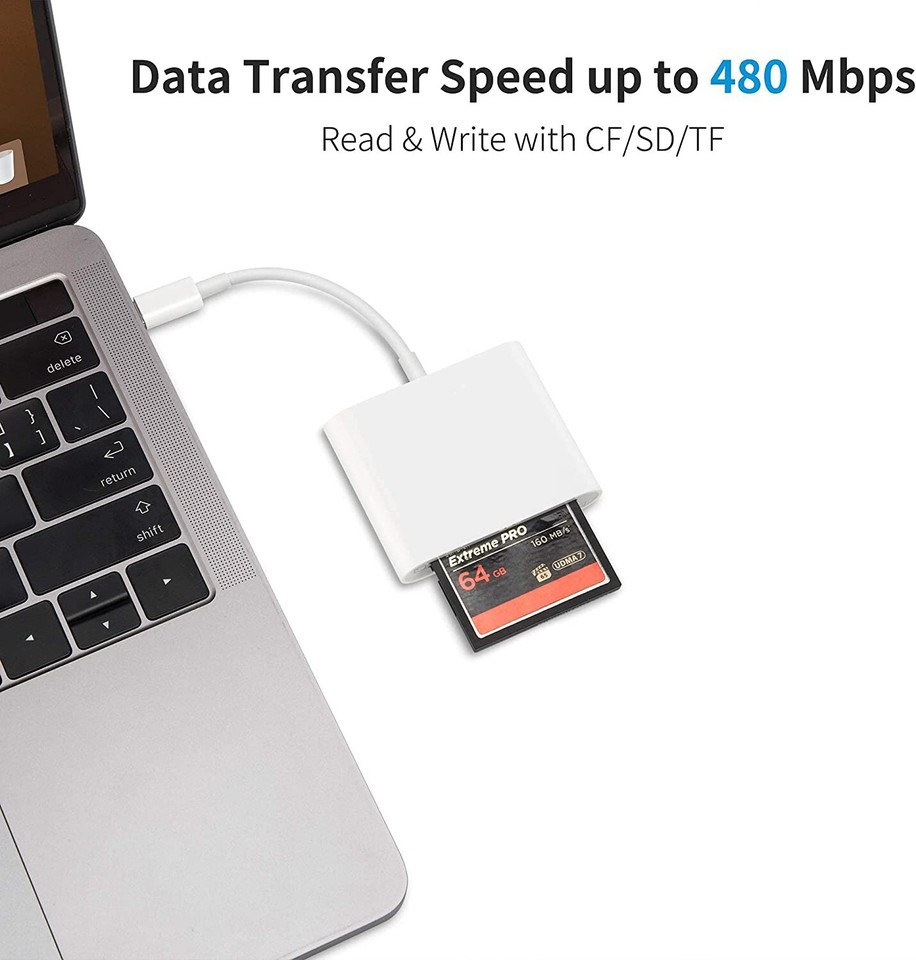 USB C CF/SD/TF Card Reader, Compact Flash Reader 3-Slot Memory Card ...