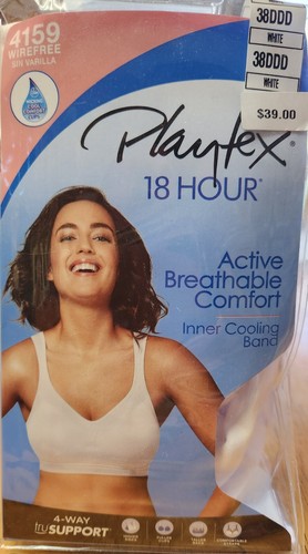 NWT PLAYTEX 18 Hour Active Breathable Comfort 4159 WHITE Wirefree BRA ...