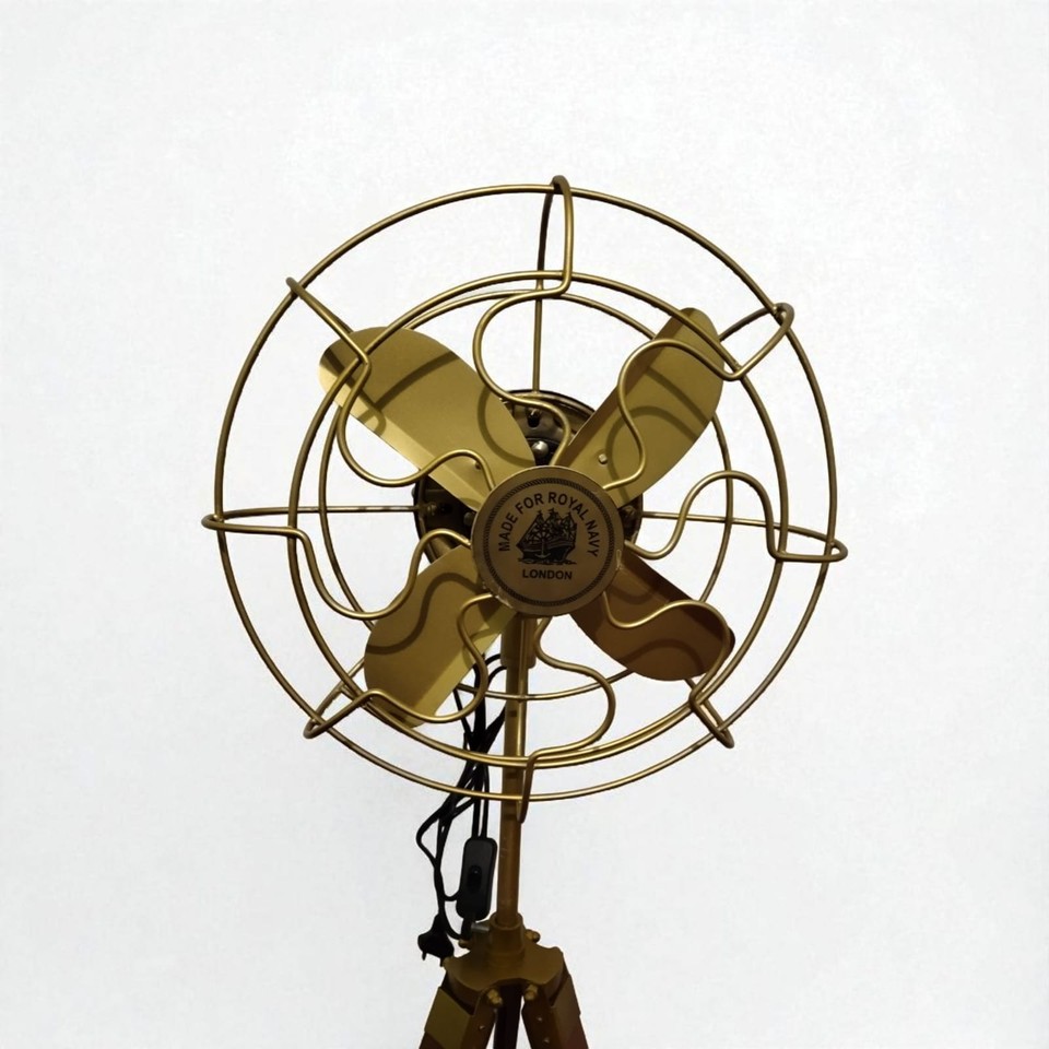 Handmade Fan Tripod Floor Antique Brass Stand Wooden Nautical Pedestal ...