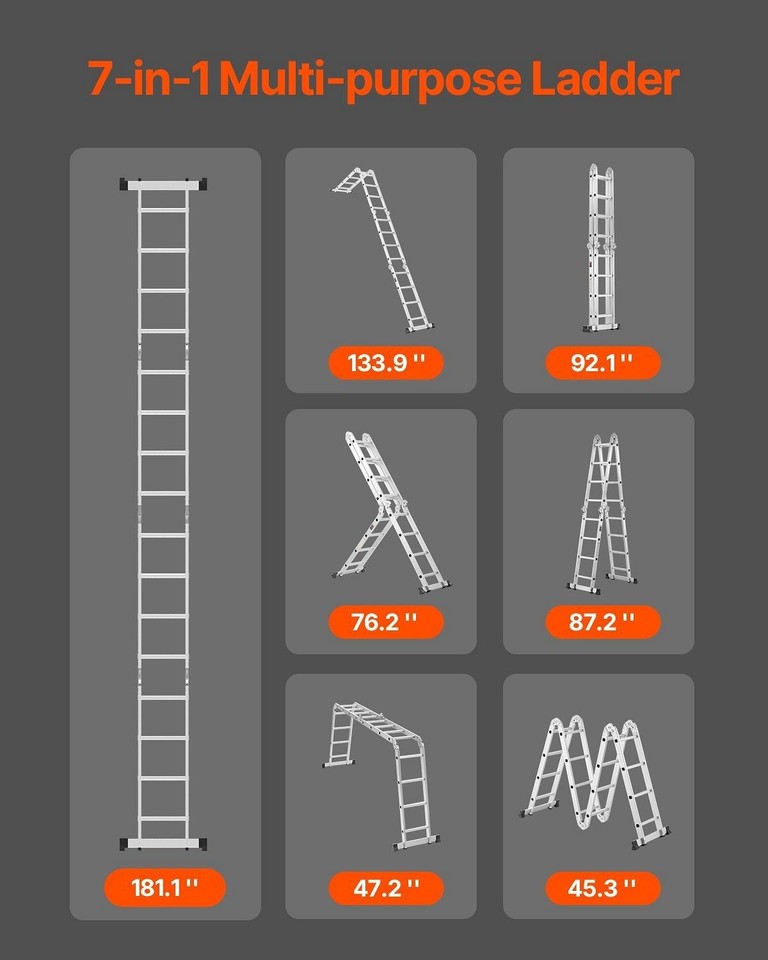 Multi-Purpose Folding Ladder, 7-in-1 Tall Extension Step Ladder, A ...