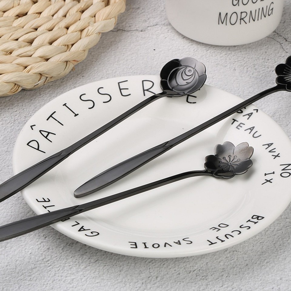 4 Pcs/set Long-handled Spoon Tableware Rose Flower Shaped Tea Spoons ...