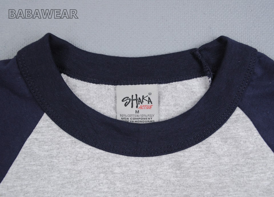 Shaka Plain Baseball Shirt Raglan 3/4 Sleeve Navy Gray BABA Vintage ...