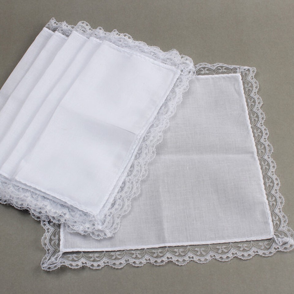 5pcs Lace Edge Cotton Handkerchief White Soft Handkerchiefs Wedding ...