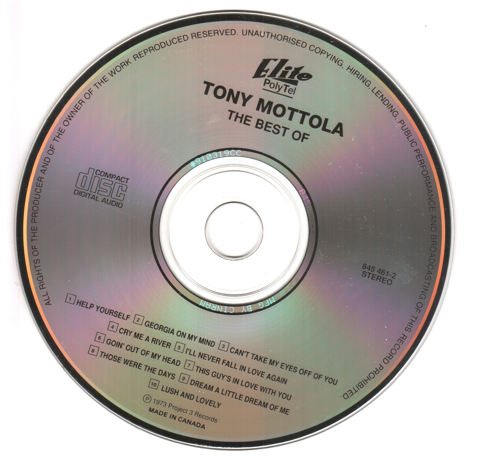 Rare HTF Tony Mottola The Tony Touch Best Of PolyTel Elite CD Canada ...