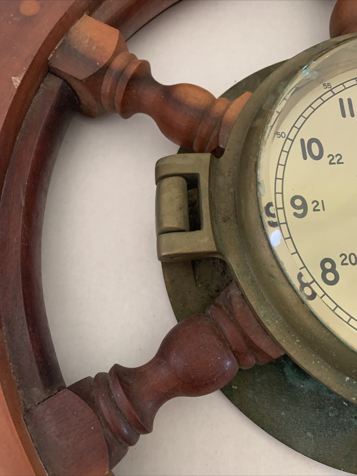 Ships Wheel Captain's Clock Wood Wooden Quartz Maritime Nautical Boat ...