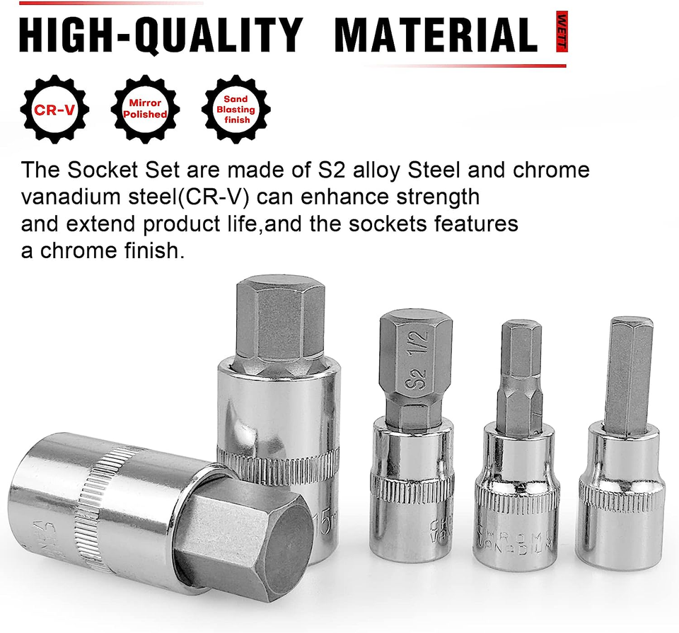 32Pcs Master Hex/Allen Bit Socket Set 1/4” 3/8” 1/2” Drive SAE/Metric ...