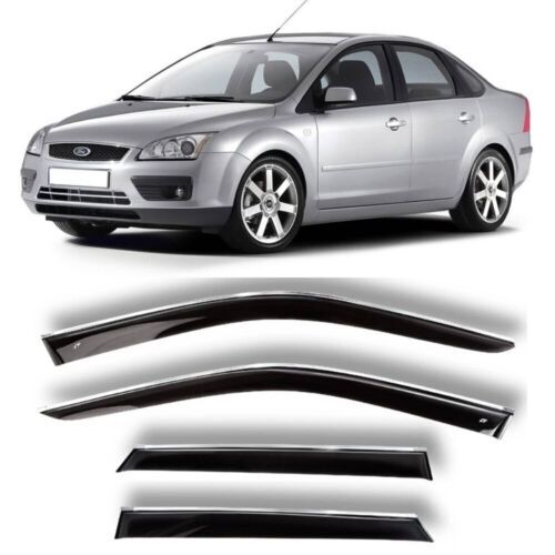 Chrome Trim Side Window Visors Sun Rain Guard Deflectors For Ford Focus ...
