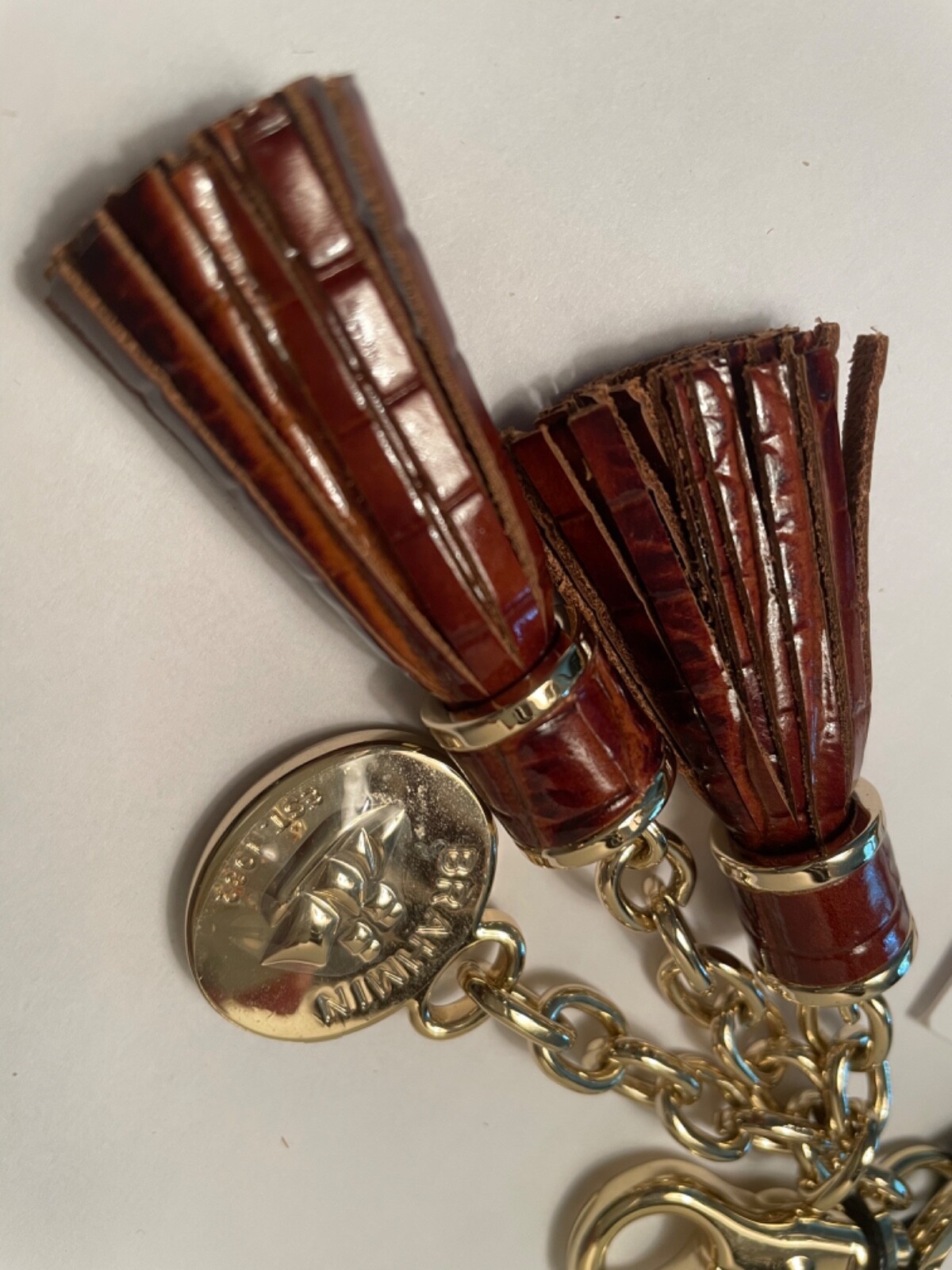 NWT Brahmin PECAN MELBOURNE CROC Red Brown TASSEL Key Fob PURSE CHARM ...