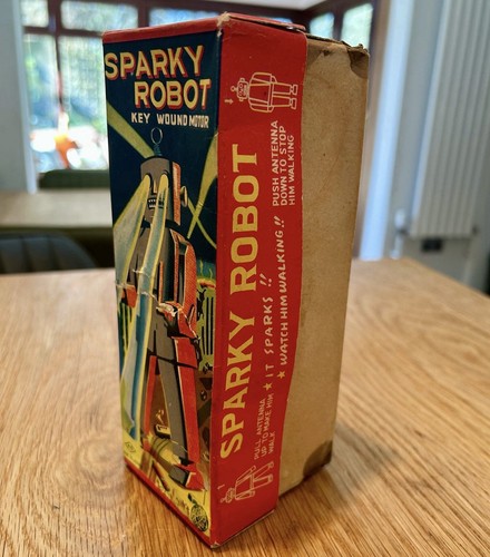 1960s Yoshiya KO Japan Tin Wind Up Silver Version Sparky Robot With ...