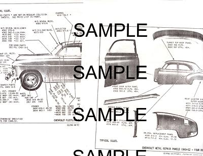 1949 1950 1951 1952 CHEVROLET BODY & PANEL DIAGRAMS PART LIST NUMBERS ...