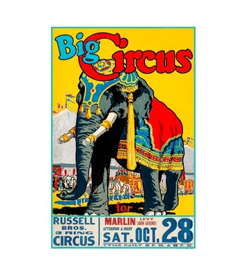 1941 Russell Bros. 3 Ring Circus Poster, 4 ft Tall Giant Poster | eBay