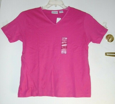 Women's Vintage Basic Editions Soft V-Neck Hot Pink Textured T-Shirt ...