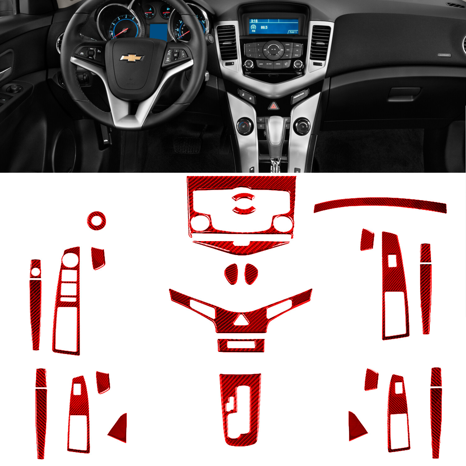 29pcs Red Carbon Fiber Full Interior Sticker Trim Set For Chevrolet ...