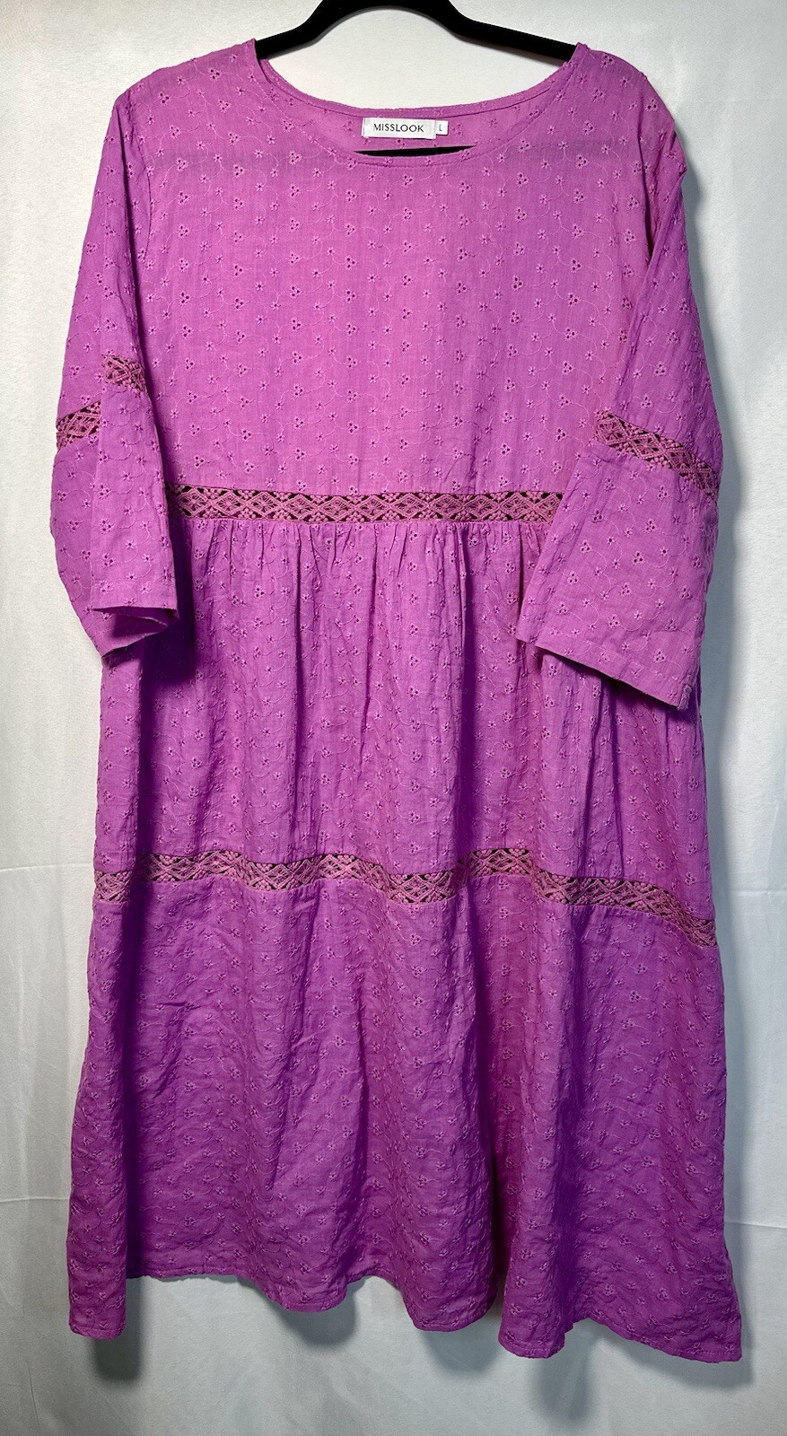 Womens Miss Look Eyelet Crochet Midi Dress Tiered She… - Gem