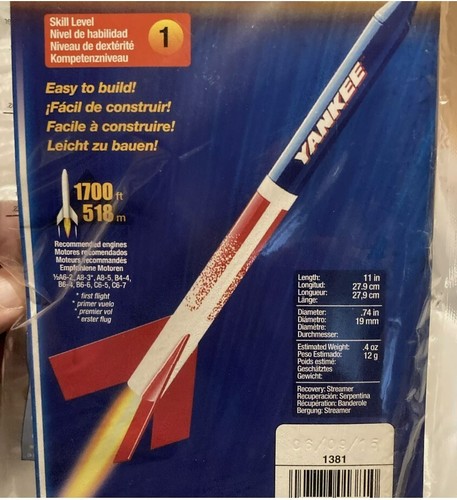 ESTES 1381 YANKEE Flying Model ROCKET Kit - SKILL Level 1 - BRAND NEW ...