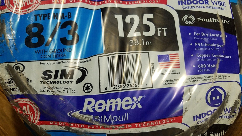 Southwire 125-ft 8/3 Romex SIM pull Stranded Indoor Non-Metallic Wire ...