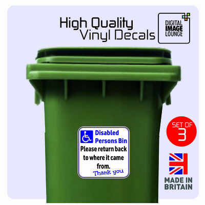 3 x WHEELIE BIN STICKERS - DISABLED PERSONS BIN STICKERS125 X 125 ...
