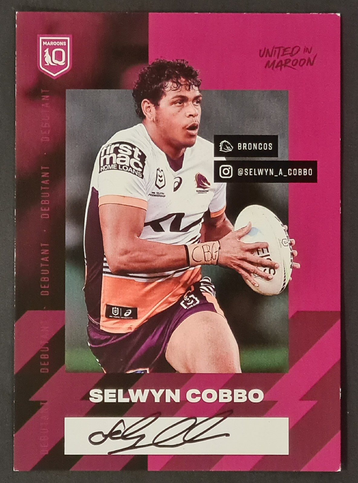 2022 NRL – QUEENSLAND STATE OF ORIGIN CARD – SELWYN COBBO UNITED IN ...